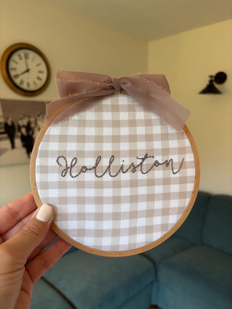 Hand Embroidered Name Hoop: Gingham Baby Nursery Decor - Etsy