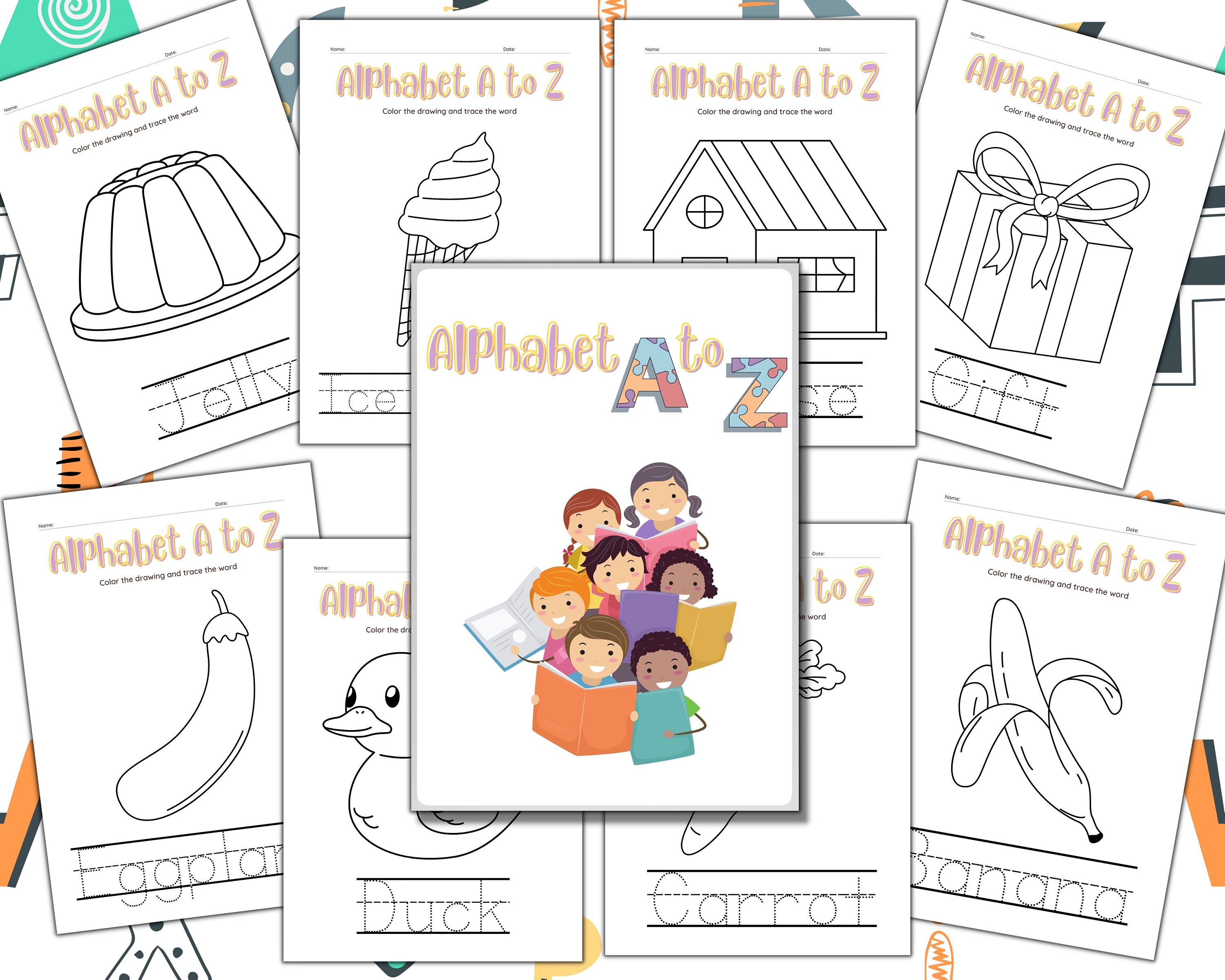 26 Printable Coloring Trace Alphabet Worksheet Tracing Letter - Etsy