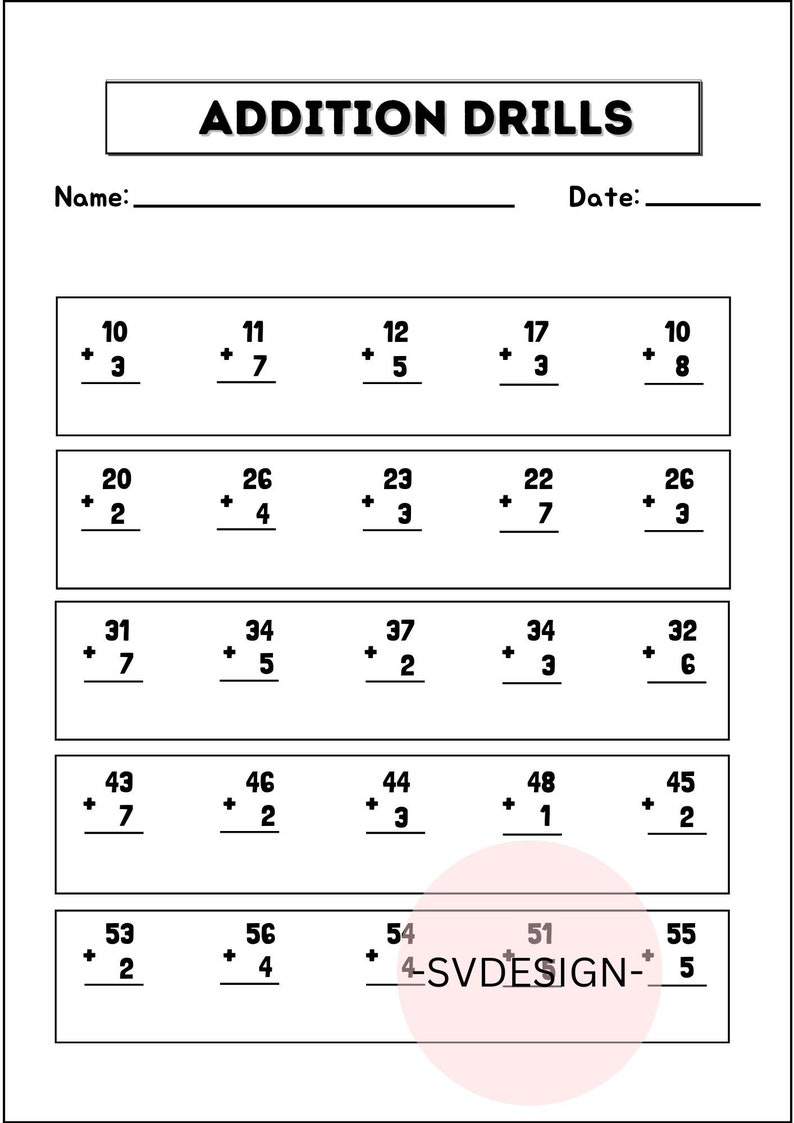 3 Printable Addition Drills Worksheets Preschool-1st Grade - Etsy