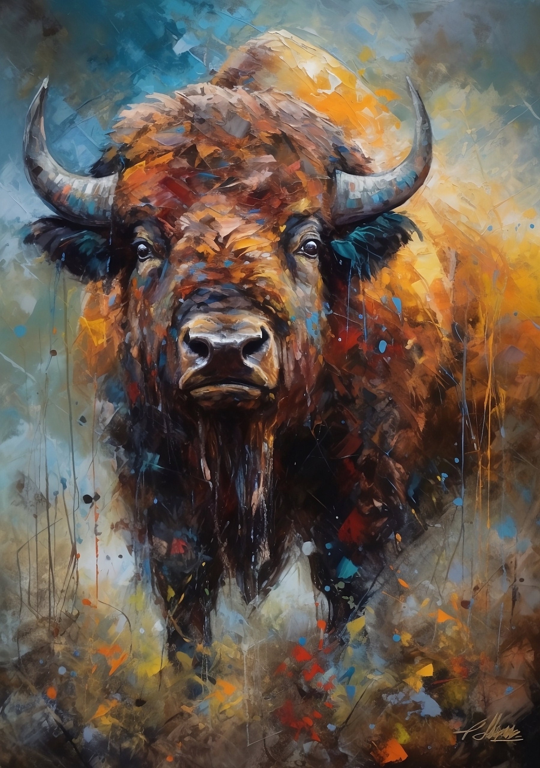 Buffalo Wall Art, Buffalo Canvas, Buffalo Painting, Buffalo Artwork ...