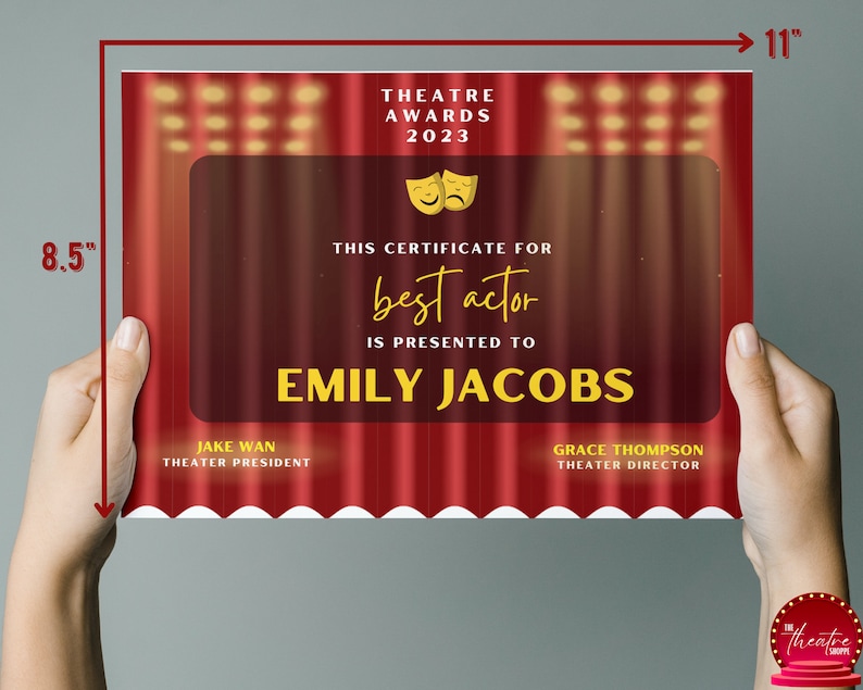 Editable Theatre Award Certificate Template for Actor (canva) - Etsy