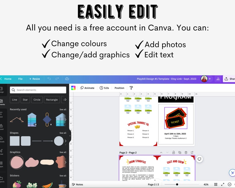 4-page Theatre Program Template: Playbill Design (canva Editable) - Etsy