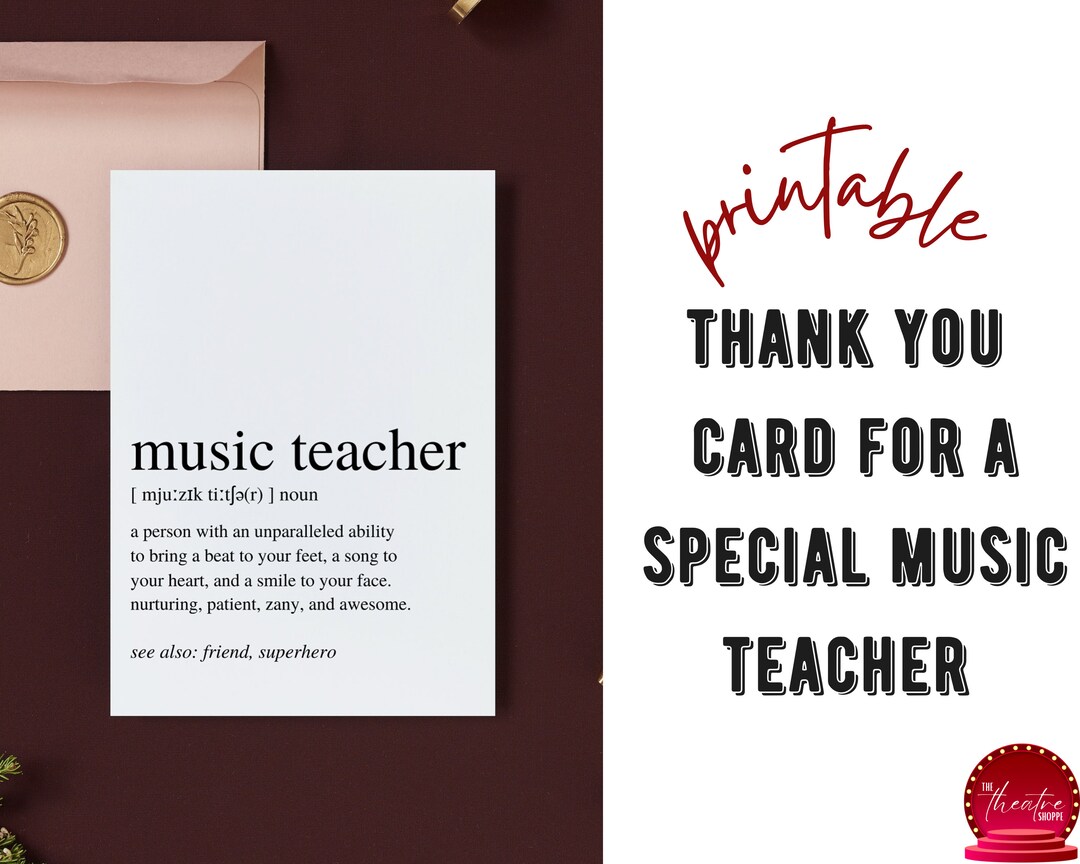 Music Teacher Definition Card | Teacher Appreciation Week, Card for ...