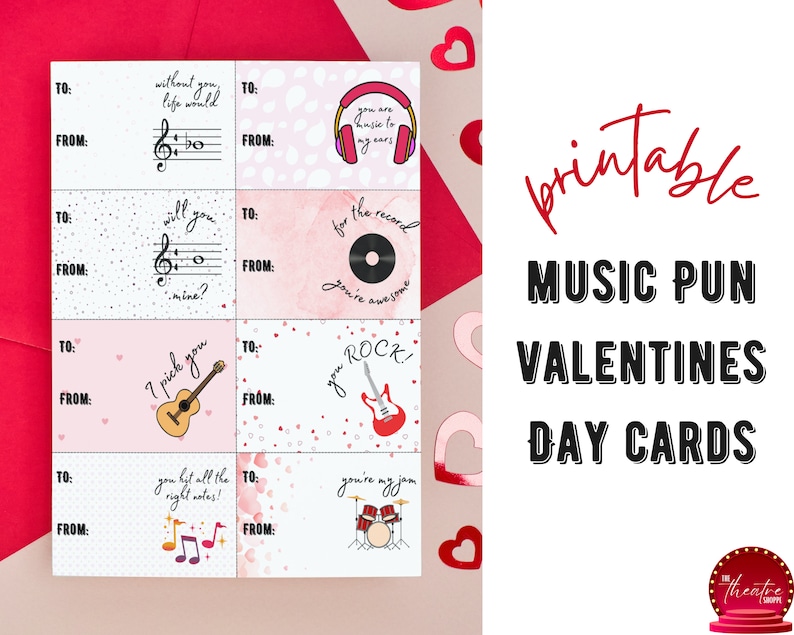 Music Pun Valentine Cards | Music Class | Printable Music-themed ...