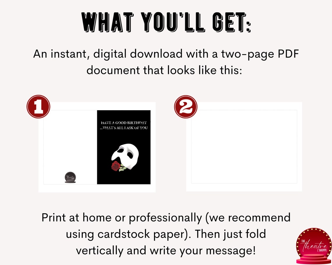 Phantom of the Opera Birthday Card: Funny Musical Theatre Pun (PDF) - Etsy