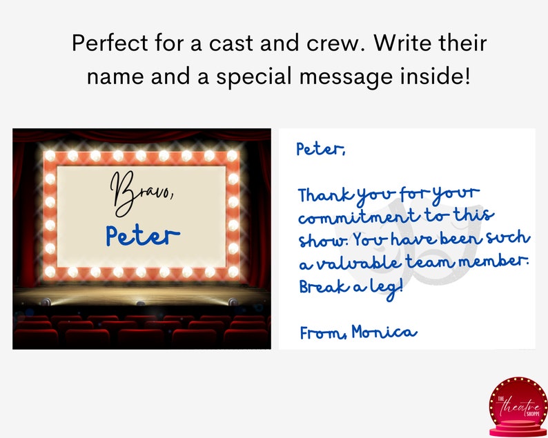 Opening Night Theatre Cards: Printable Cast & Crew Thank You (digital ...