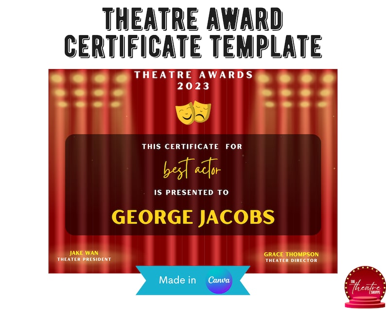 Editable Theatre Award Certificate Template for Actor (canva) - Etsy