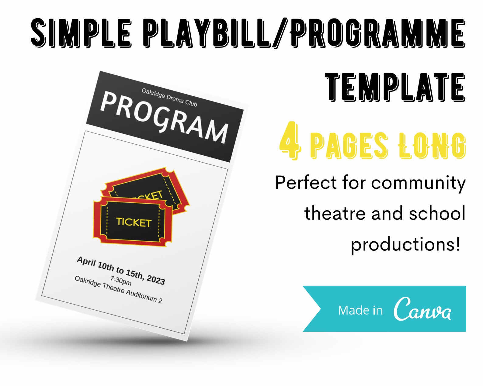 4-page Theatre Program Template: Playbill Design (canva Editable) - Etsy