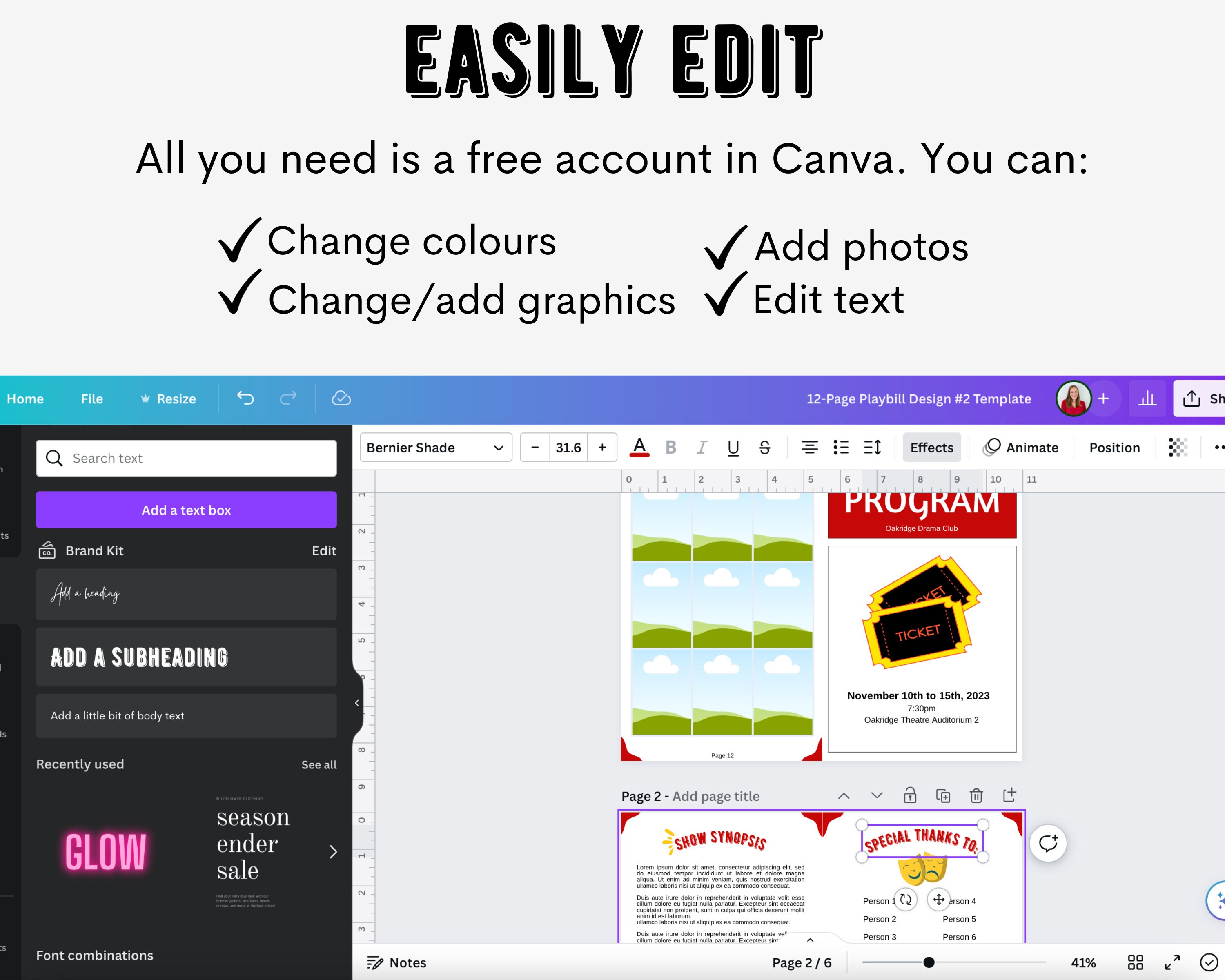 12-page Theatre Program Template: Playbill, Musical, Recital (canva ...