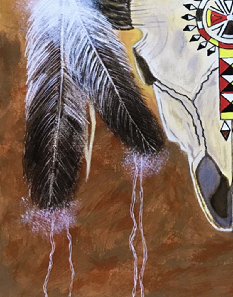 Original Buffalo Skull Native Indian Vintage Art in Acrylic Painting ...