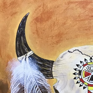 Original Buffalo Skull Native Indian Vintage Art in Acrylic Painting ...