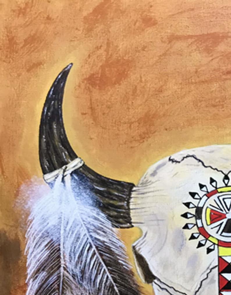 Original Buffalo Skull Native Indian Vintage Art in Acrylic Painting ...
