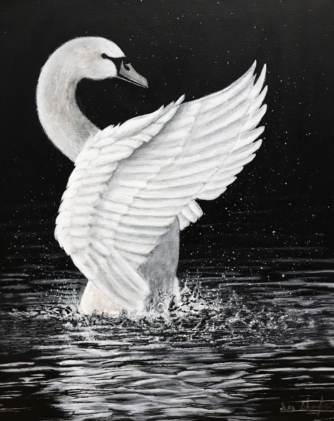 Paint a Swan on the Lake Black and White, Wall Art Signed by Ben ...