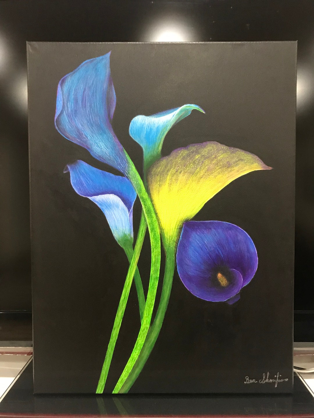 Original Handmade Calla Lily Flower Acrylic Painting Signed by Ben ...