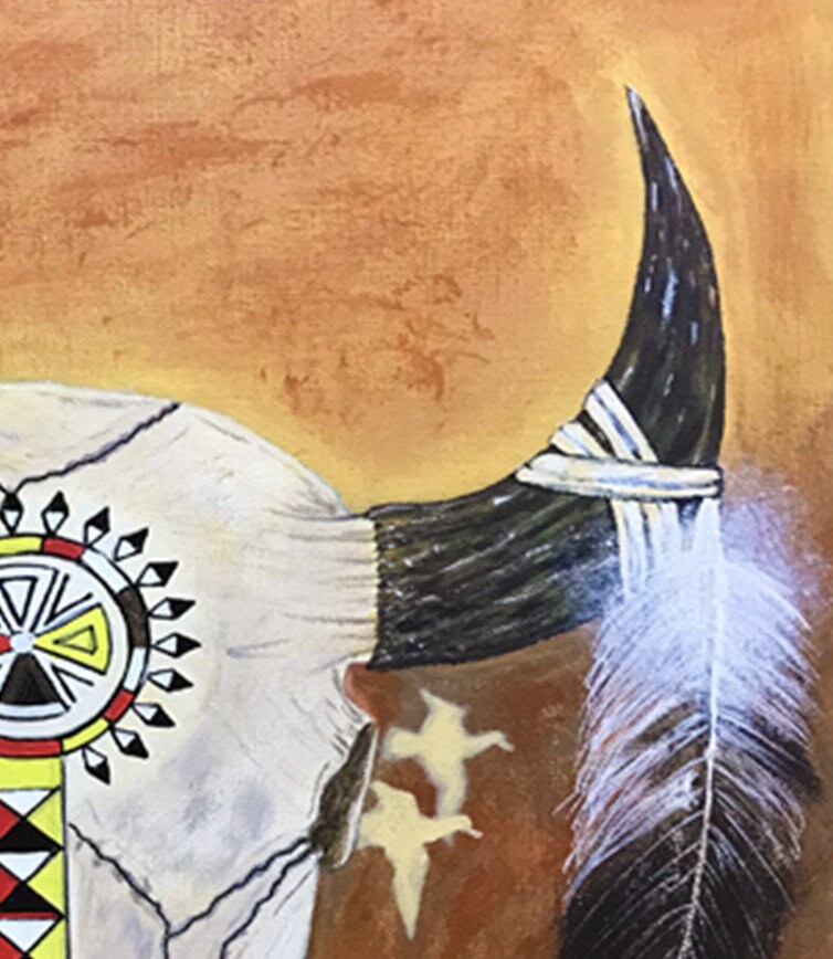 Original Buffalo Skull Native Indian Vintage Art in Acrylic Painting ...