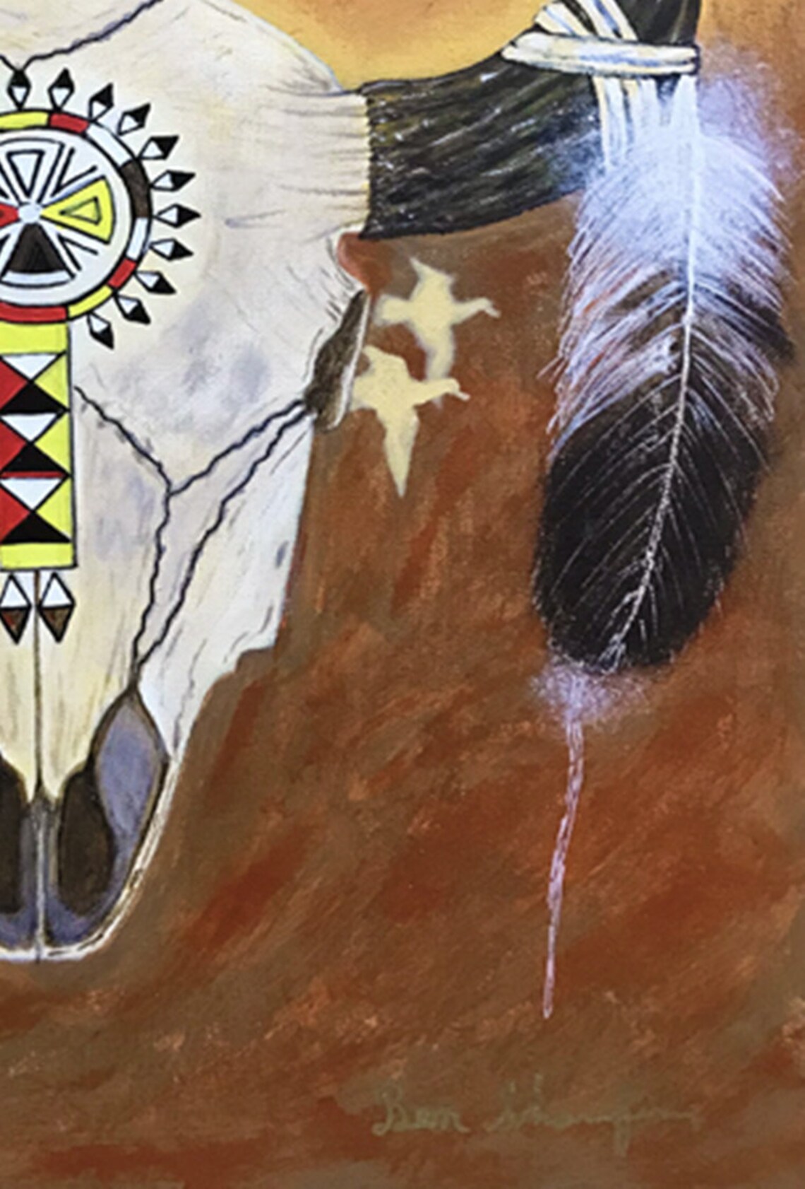 Original Buffalo Skull Native Indian Vintage Art in Acrylic Painting ...