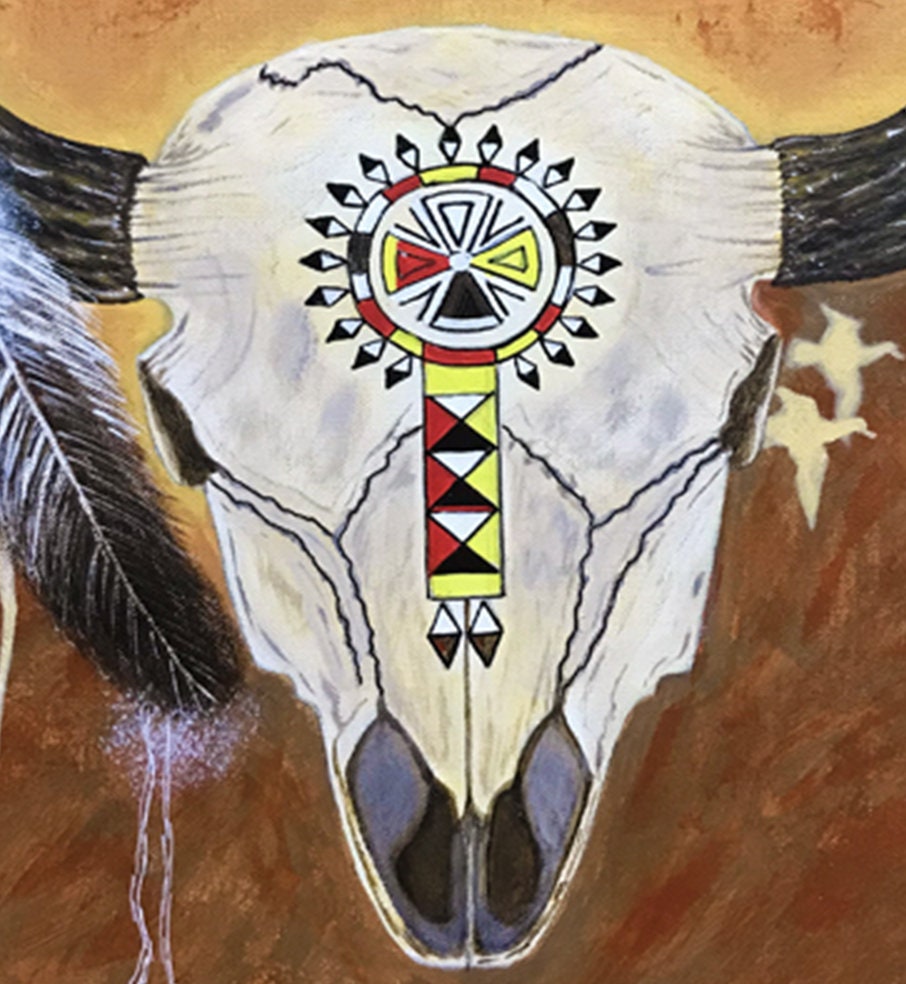 Original Buffalo Skull Native Indian Vintage Art in Acrylic Painting ...