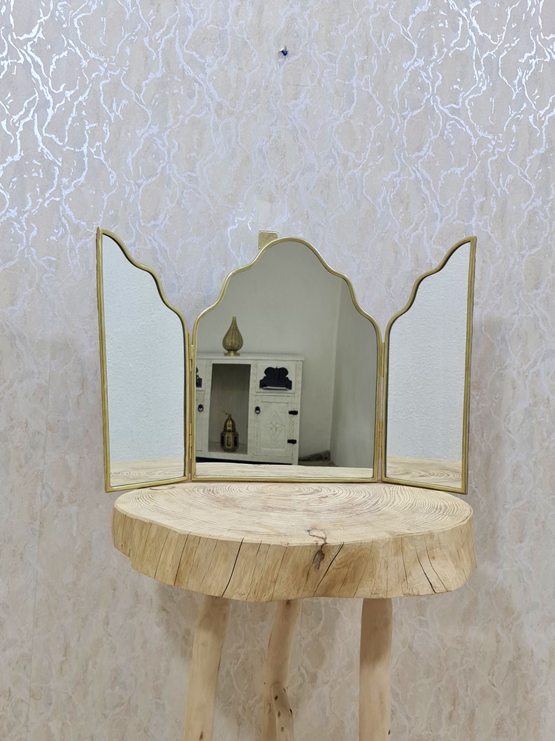 Golden Triple Vanity Brass Mirror Triptych Mirror Triple Mirror Vintage ...