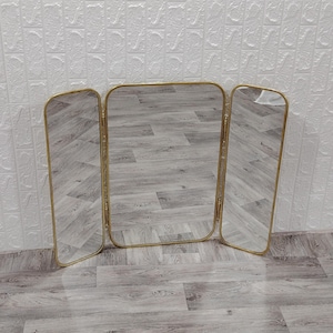 Antique Triptych Brass Mirror Barber Mirror Triple Mirror Vintage ...