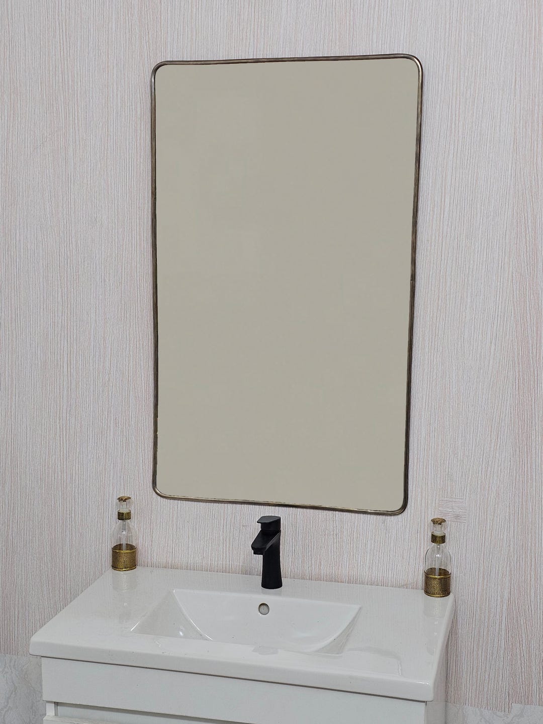 Moroccan Rectangle Mirror, Antique Brass Mirror Frame With Rounded ...