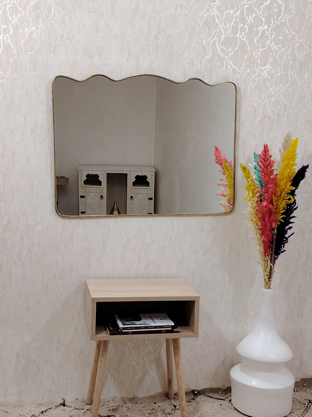 Asymmetrical Wavy Brass Mirror Rectangle Wavy Mirror Home Decor ...