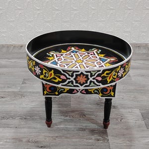 Moroccan Tea Wood Table Hand-painted Small Round Coffe Table Colorful ...