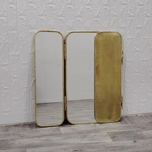 Golden Triptych Brass Mirror Barber Mirror Triple Mirror Vintage ...