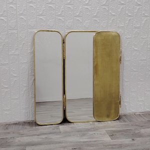 Antique Triptych Brass Mirror Barber Mirror Triple Mirror Vintage ...