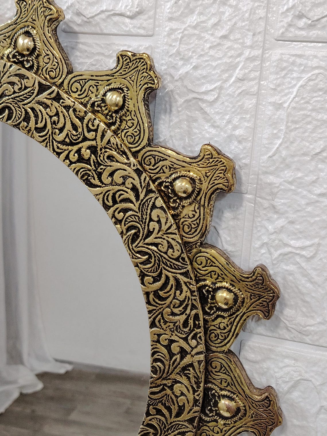 Moroccan Brass Sun Mirror: Carved Antique Wall Decor - Etsy