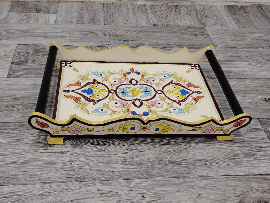 Hand Painted Decorative Tray Wooden Tray With Traditional Moroccan ...
