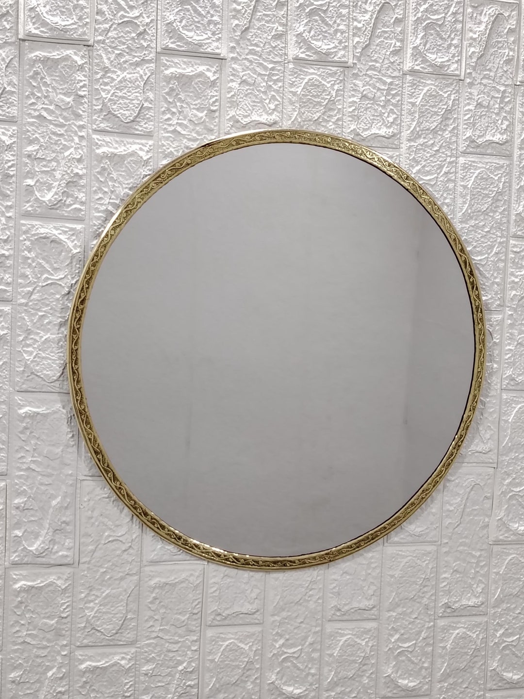 Hammered Round Brass Mirror Custom Hand Embossed Mirror for Home Decor ...