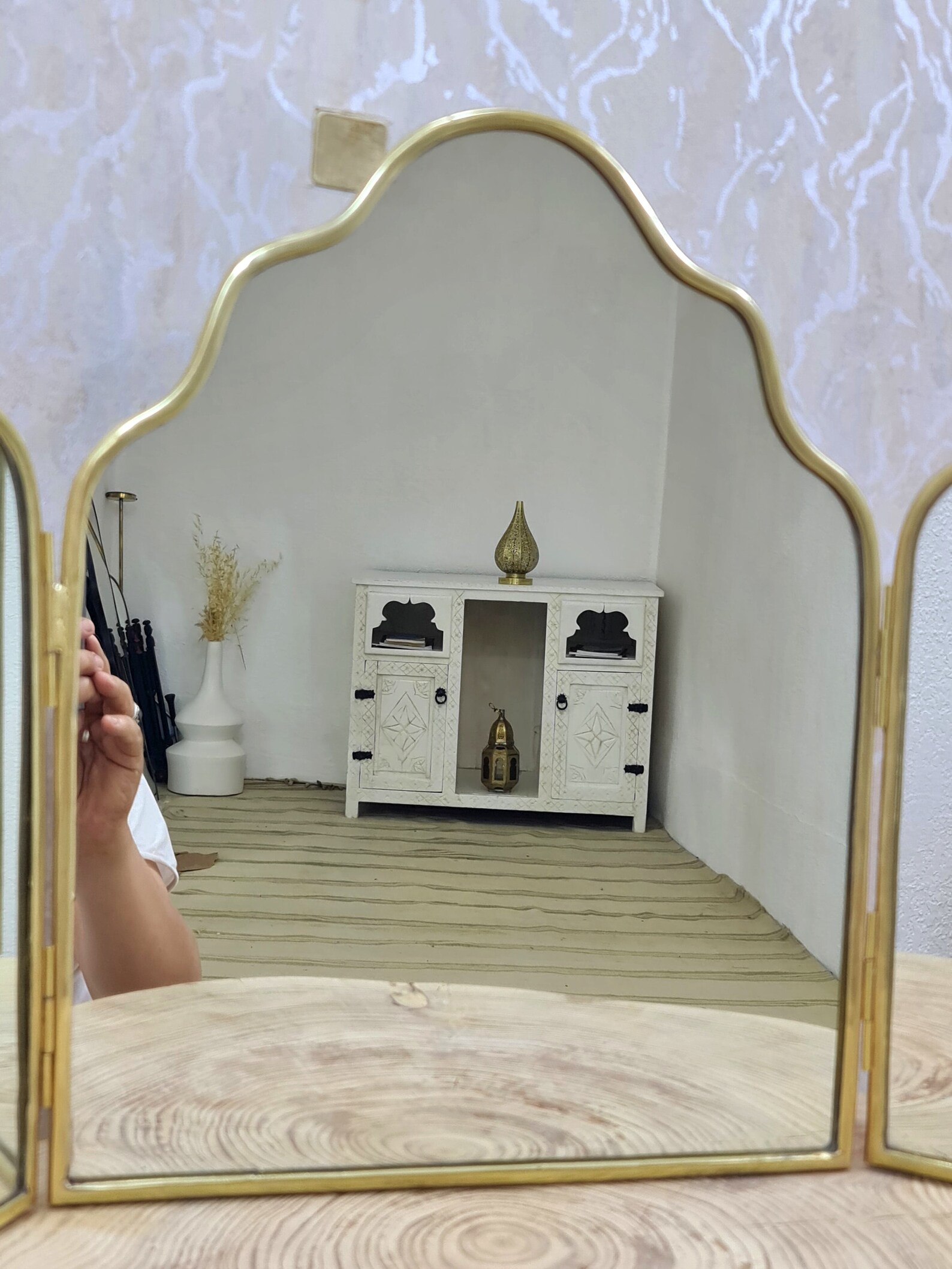 Golden Triple Vanity Brass Mirror Triptych Mirror Triple Mirror Vintage ...