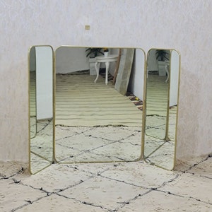 Golden Triptych Mirror Barber Mirror Triple Mirror Vintage Triptych ...