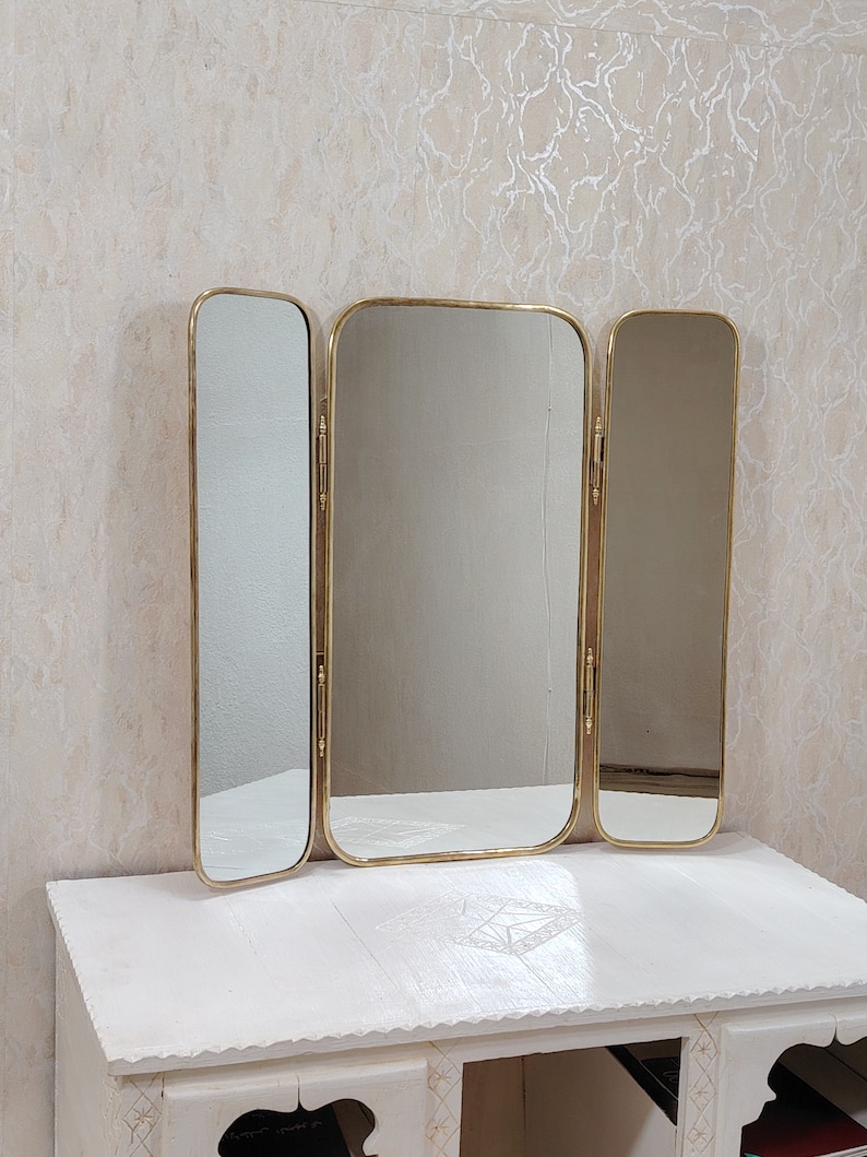 Handmade Moroccan Brass Triptych Mirror: Golden Vanity Mirror - Etsy