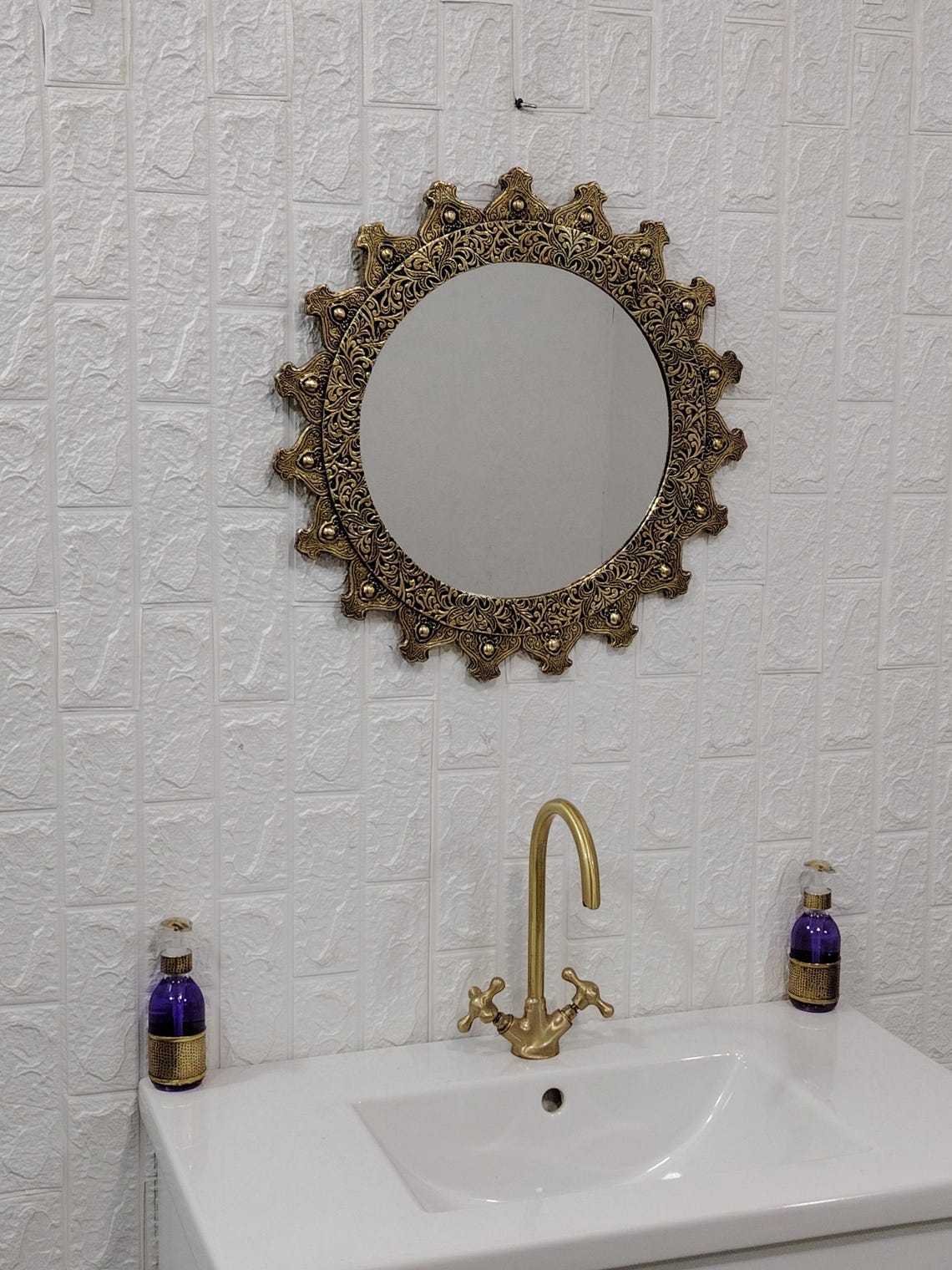 Moroccan Brass Sun Mirror: Carved Antique Wall Decor - Etsy
