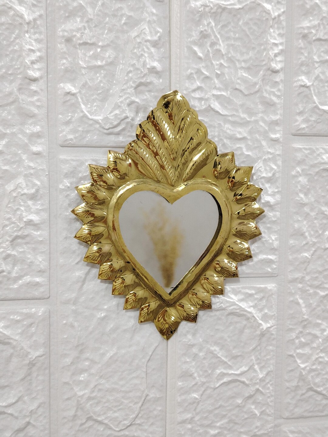 Boho Brass Heart Mirrors Set of Solid Brass Gold Mirror Handmade Heart ...
