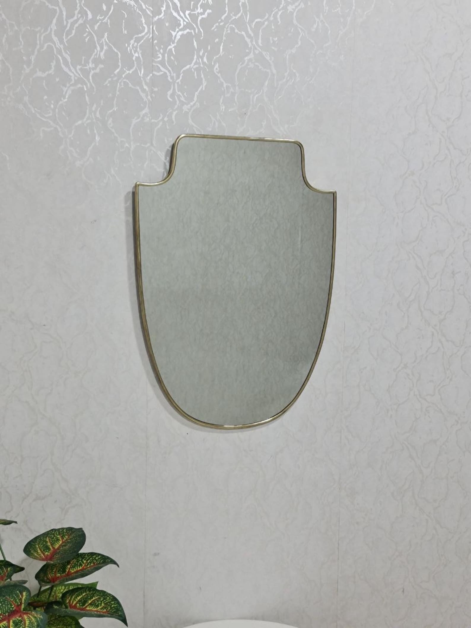 Irregular Italian Brass Mirror Shield Wall Mirror Asymmetrical Brass ...