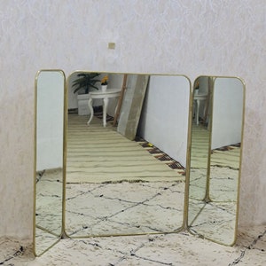 Golden Triptych Mirror Barber Mirror Triple Mirror Vintage Triptych ...