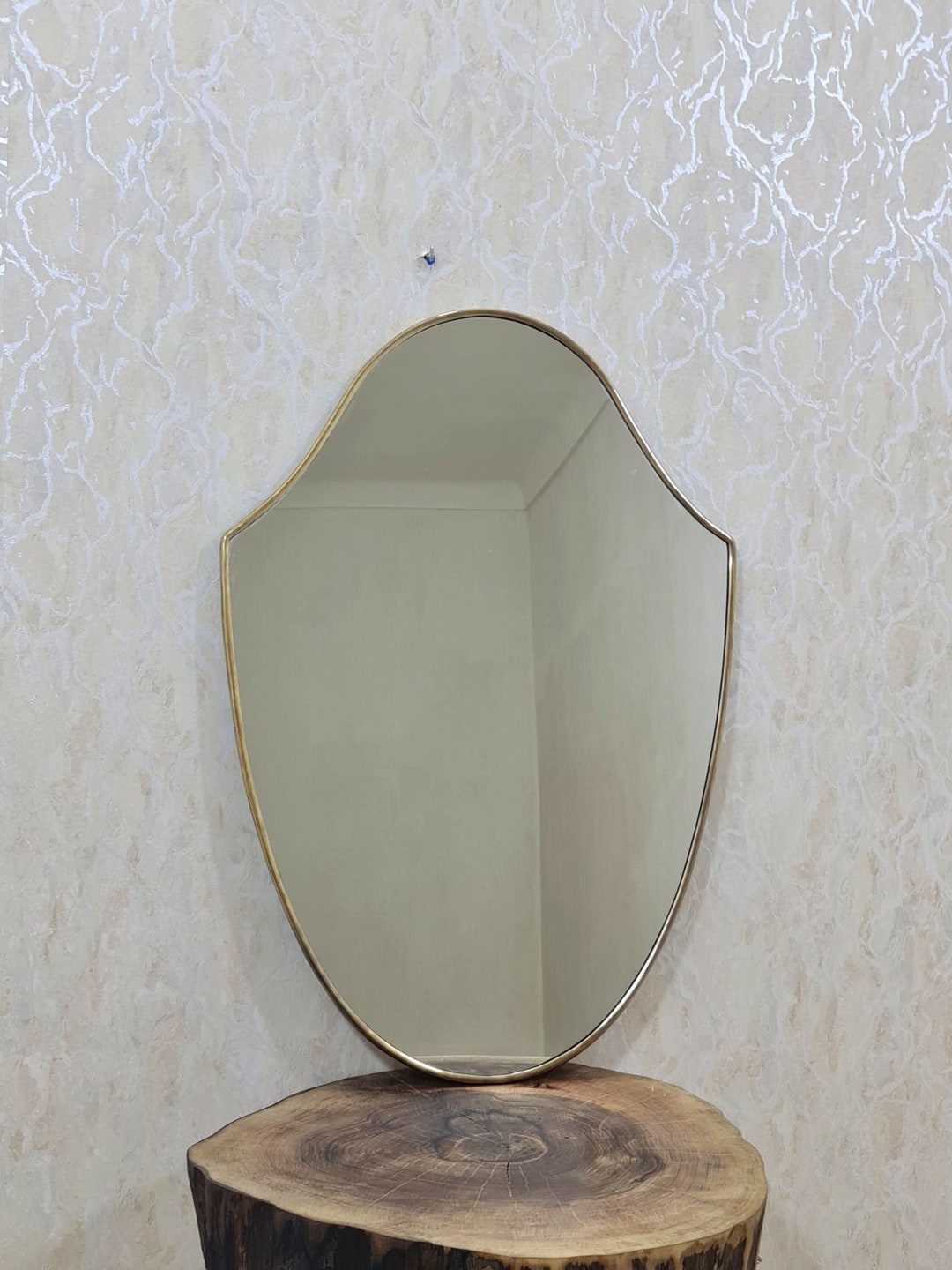 Antiqued Brass Mirror Italian Shield Mirror Brass Wall Mirror Vanity ...