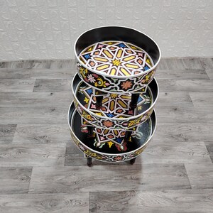 Moroccan Tea Wood Table Hand-painted Small Round Coffe Table Colorful ...