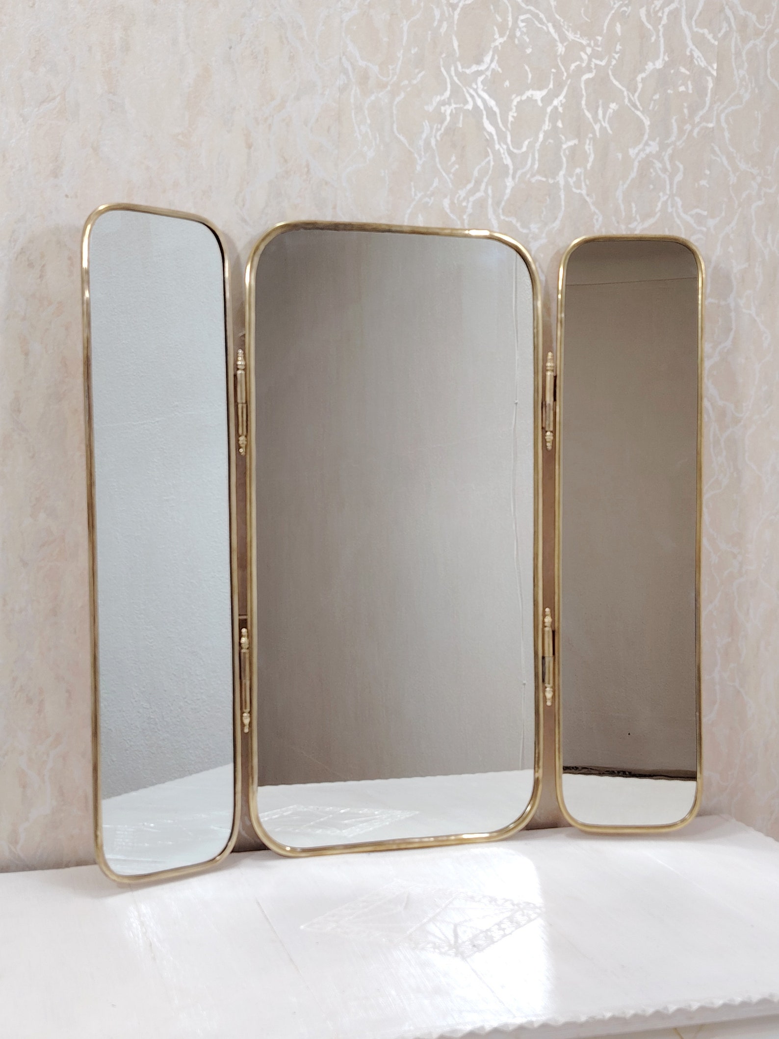 Handmade Moroccan Brass Triptych Mirror: Golden Vanity Mirror - Etsy