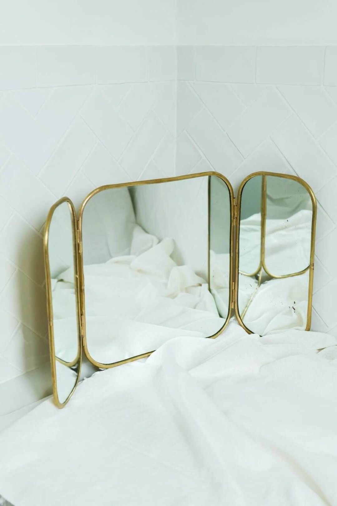 Golden Triptych Mirror Barber Mirror Triple Mirror Vintage Triptych ...