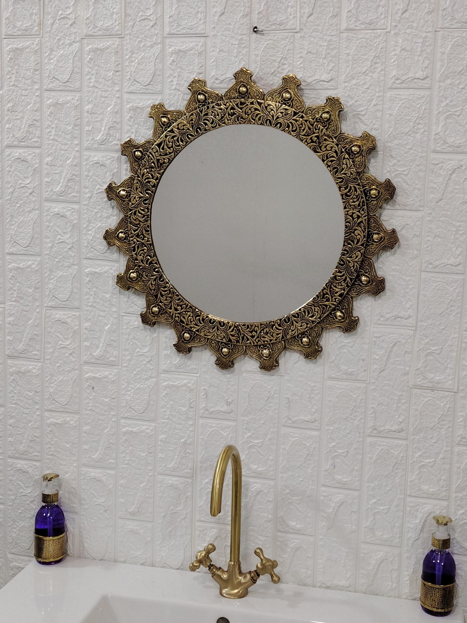 Moroccan Brass Sun Mirror: Carved Antique Wall Decor - Etsy