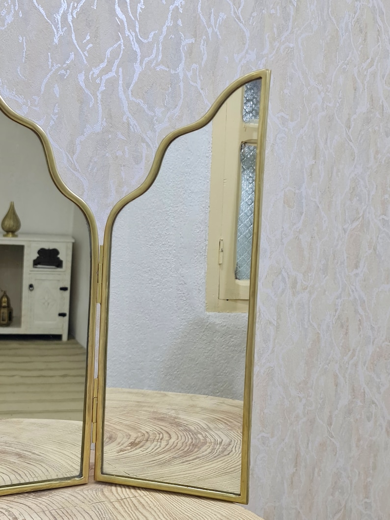 Golden Triple Vanity Brass Mirror Triptych Mirror Triple Mirror Vintage ...