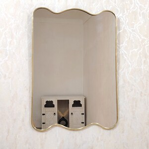 Asymmetrical Wavy Mirror Brass Mirror Bathroom Rectangle Mirror ...
