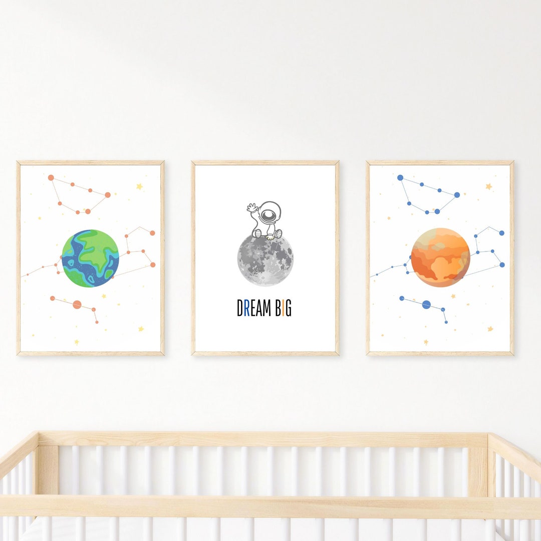 Astronaut Outer Space Nursery Wall Art Print, Earth and Planet Baby ...