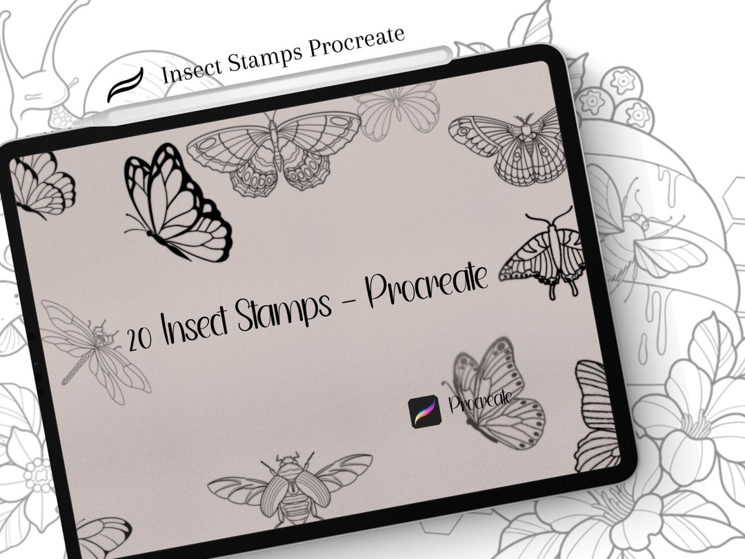 20 Insect Butterfly Stamps Procreate, Fineline Stamps, Procreate Stamps ...