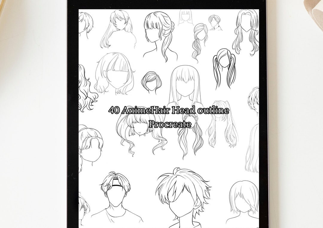 Anime Hair Stamps Soft Anime Style Procreate Hair Stamp Set - Girl Hair ...