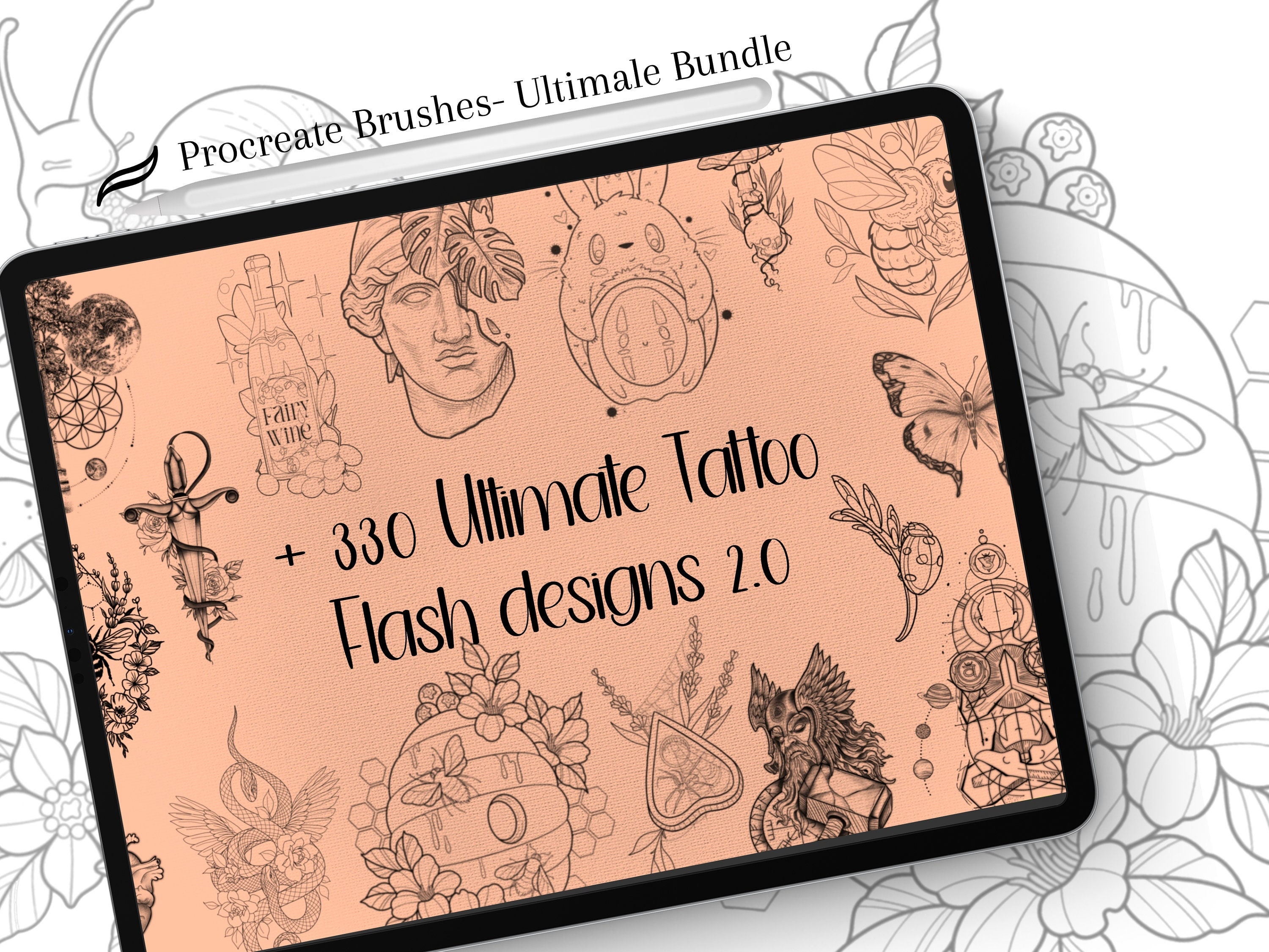 Procreatebundle, Ultimate Tattoo Design Bundle, +330 Procreate Stamps ...