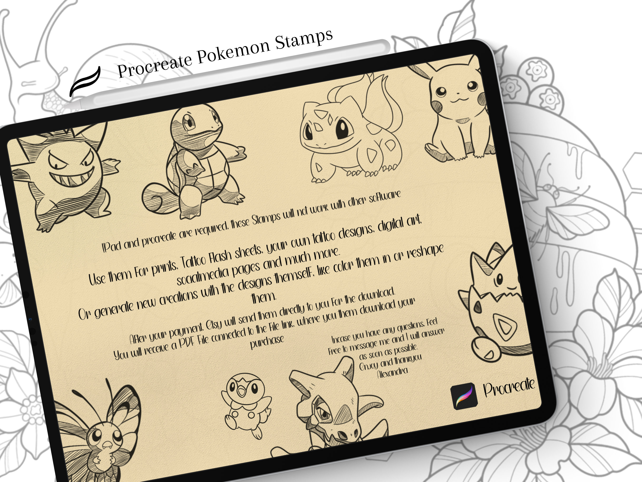 Pokémon Stamps for Procreate, Pokemon Tattoo Stamps - Etsy